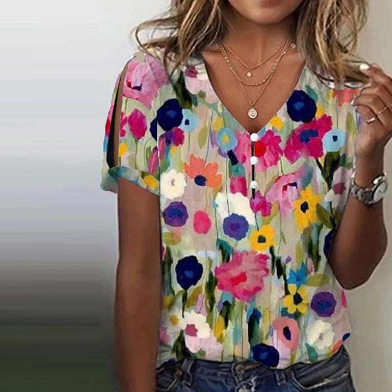 Bunte Bluse Mit Blumendruck – Zeitrosa