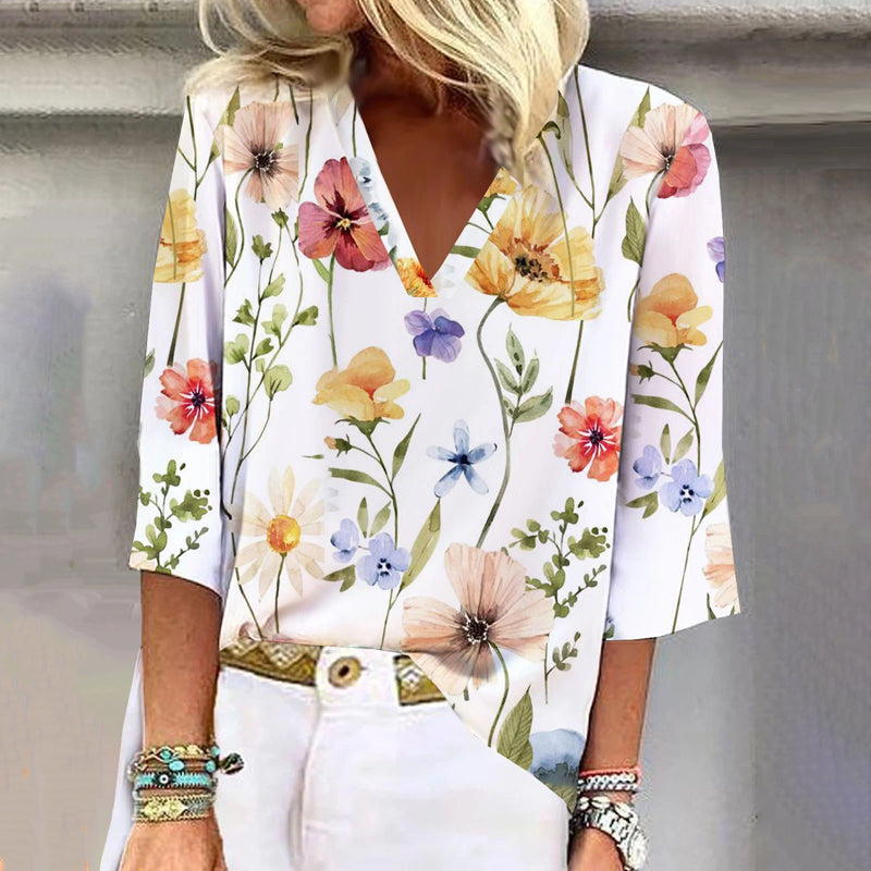 Elegante Bluse Mit Blumendruck – Zeitrosa