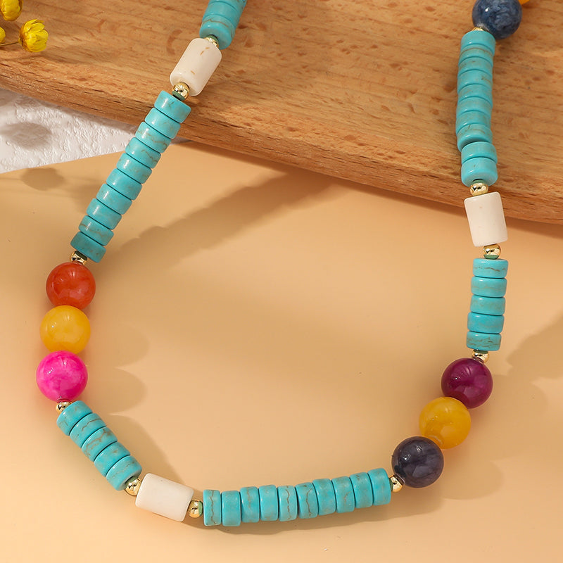 Boho Bunte Perlenkette – Zeitrosa