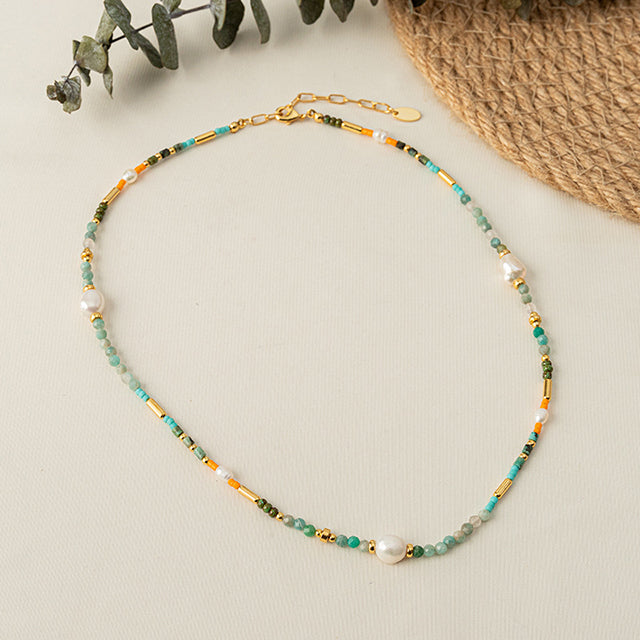 Boho Bunte Perlenkette – Zeitrosa